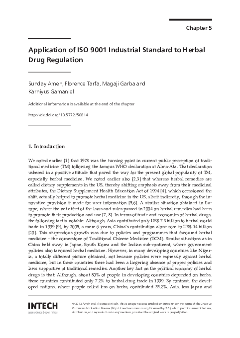 (PDF) 18. Application of ISO 9001 industrial standard to herbal drug regulation