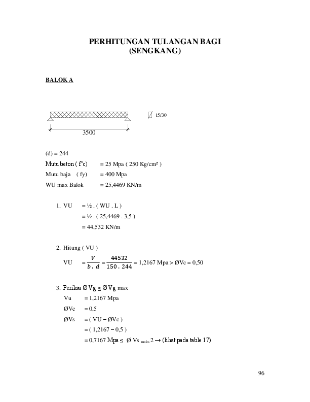 (DOC) PERHITUNGAN TULANGAN BAGI (SENGKANG