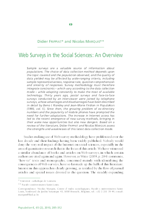 (PDF) Web Surveys in the Social Sciences: An Overview