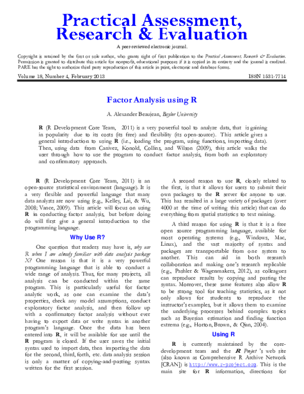(PDF) Factor analysis using R
