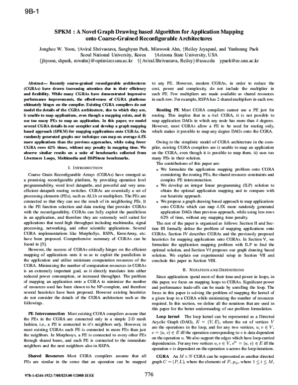 (PDF) SPKM : A novel graph drawing based algorithm for application mapping onto coarse-grained ...