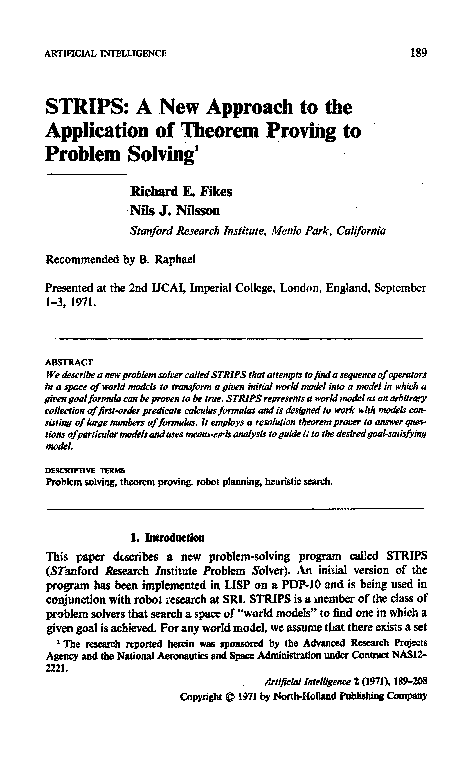 (PDF) STRIPS: A New Approach to the Application of Theorem Proving to Problem Solving