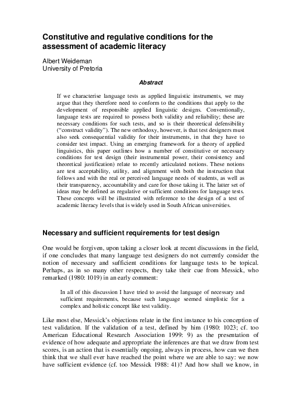 (PDF) [2009] Constitutive and regulative conditions for the assessment ...