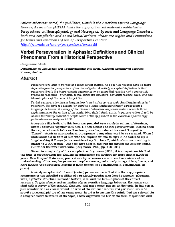 (PDF) Verbal perseveration in aphasia