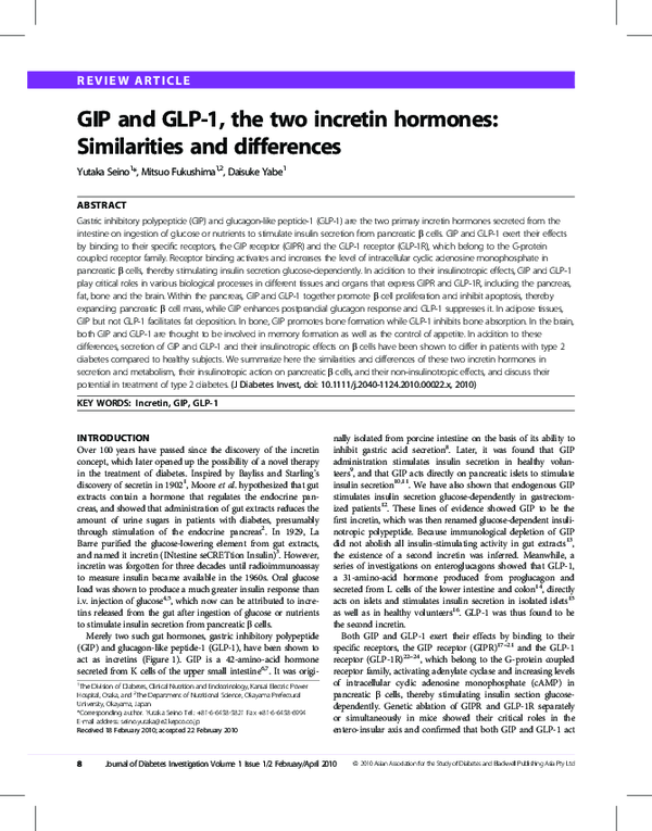 (PDF) GIP and GLP-1, the two incretin hormones: Similarities and ...