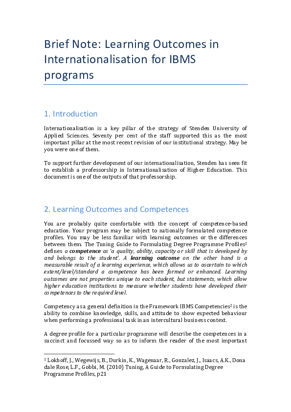 (PDF) Brief Note: Learning Outcomes in Internationalisation for IBMS ...