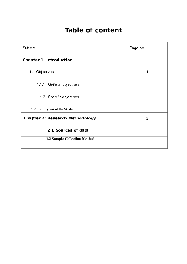 (DOC) Table of content Subject Page No Chapter 1: Introduction Chapter ...