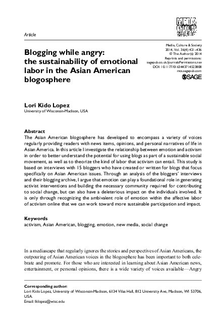 (PDF) Blogging while angry: the sustainability of emotional labor in ...