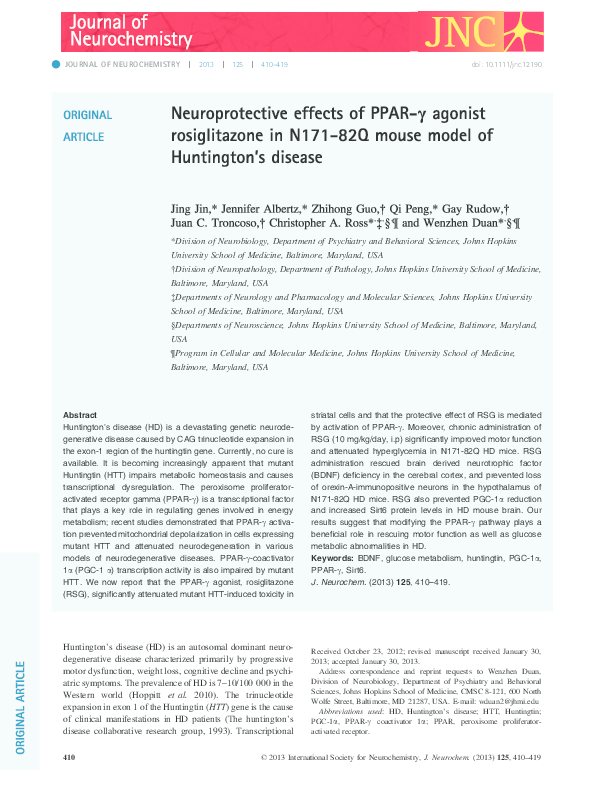 (PDF) Neuroprotective effects of PPAR agonist rosiglitazone in N17182Q mouse model of ...