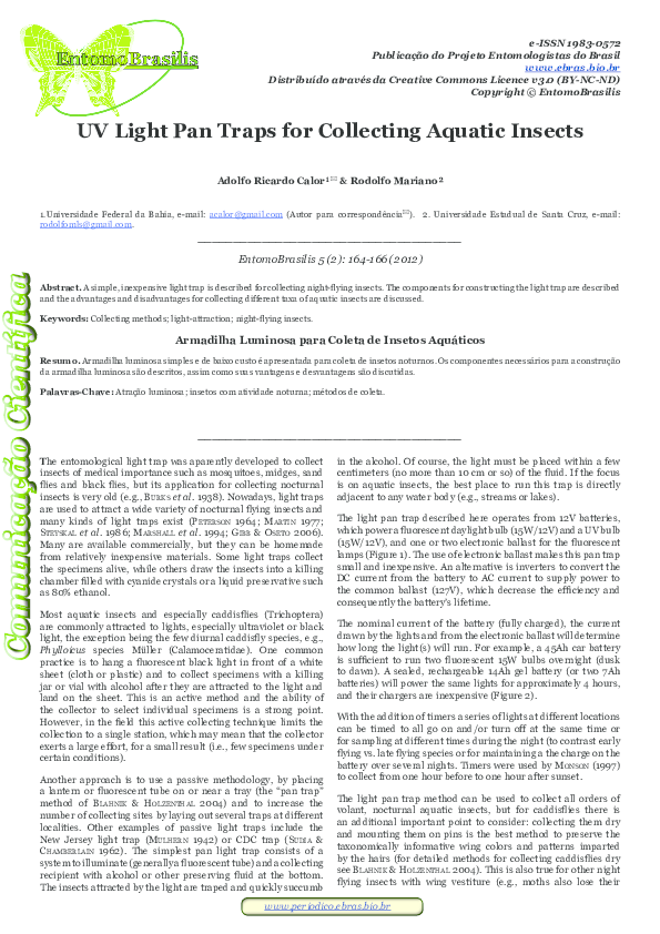 (PDF) UV Light Pan Traps for Collecting Aquatic Insects.