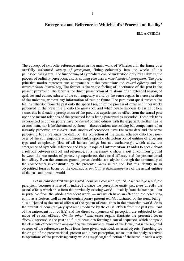 (DOC) Emergence and reference in Whitehead's Process and Reality