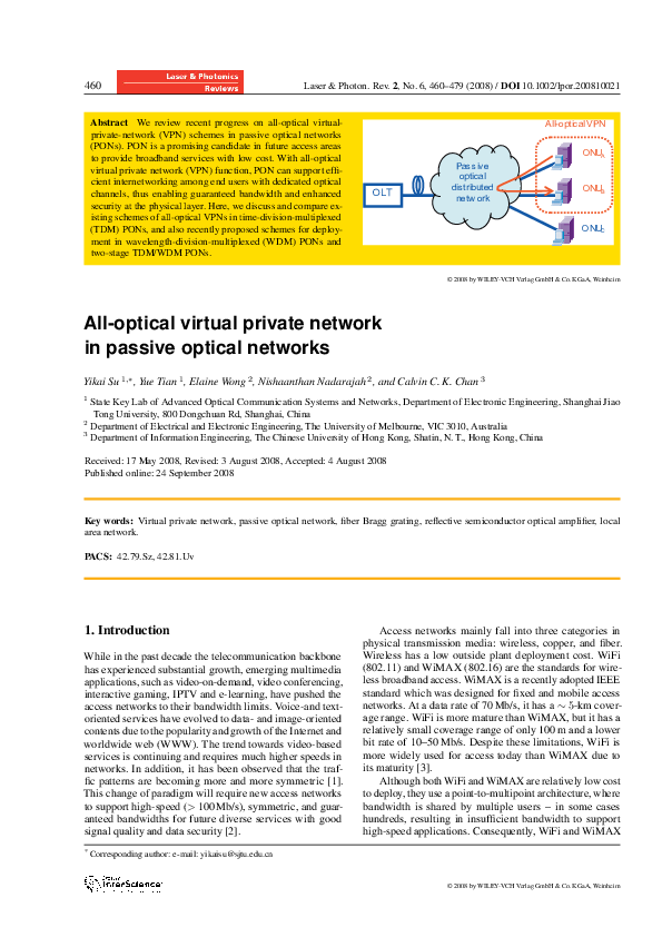 (PDF) All-optical virtual private network in passive optical networks | Nishaanthan Nadarajah ...