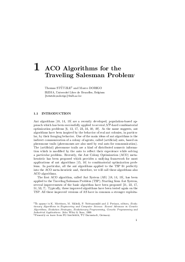 (PDF) ACO Algorithms for the Traveling Salesman Problem