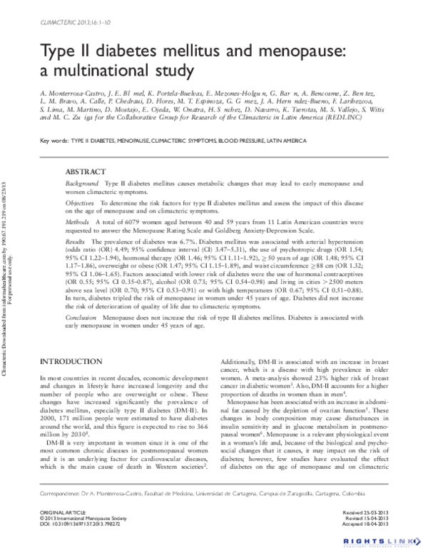(PDF) Type II diabetes mellitus and menopause: a multinational study