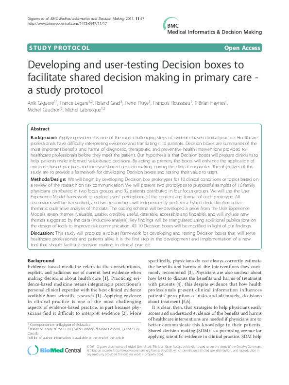(PDF) Developing and user-testing Decision boxes to facilitate shared ...