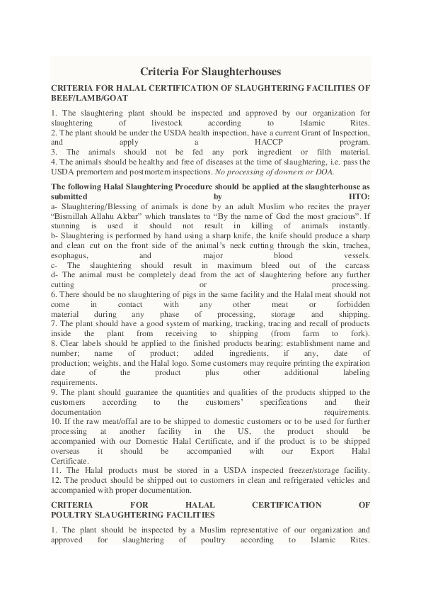 (DOC) Criteria For Slaughterhouses CRITERIA FOR HALAL CERTIFICATION OF ...