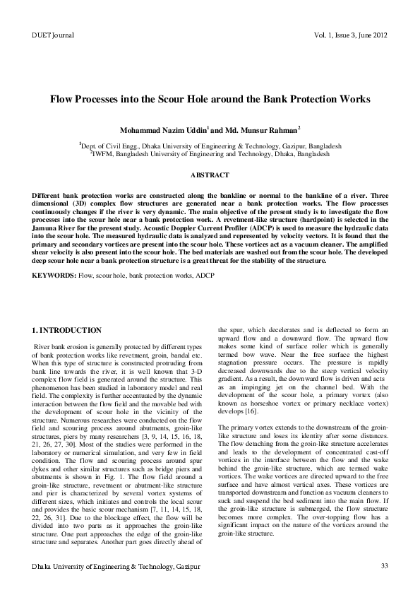 (PDF) flow process in to scour hole around the bank protection work