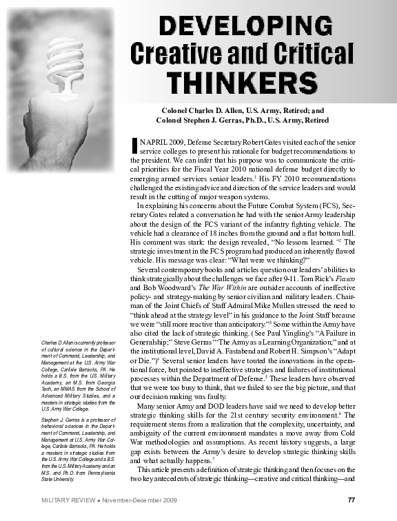 (PDF) Developing Creative and Critical Thinkers
