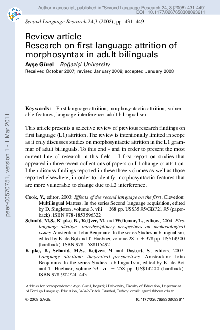 (PDF) Review article: Research on first language attrition of ...