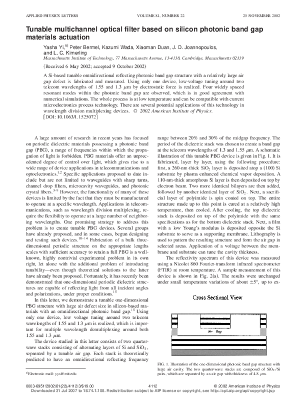 (PDF) Tunable multichannel optical filter based on silicon photonic band gap materials actuation