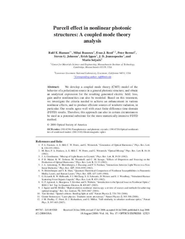 (PDF) Purcell effect in nonlinear photonic structures: A coupled mode ...