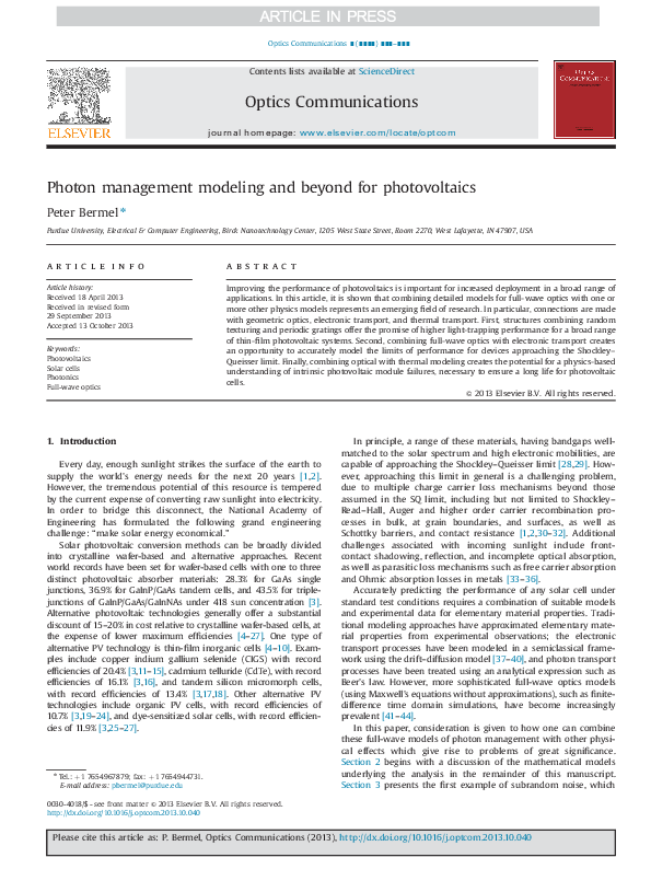 (PDF) Photon management modeling and beyond for photovoltaics