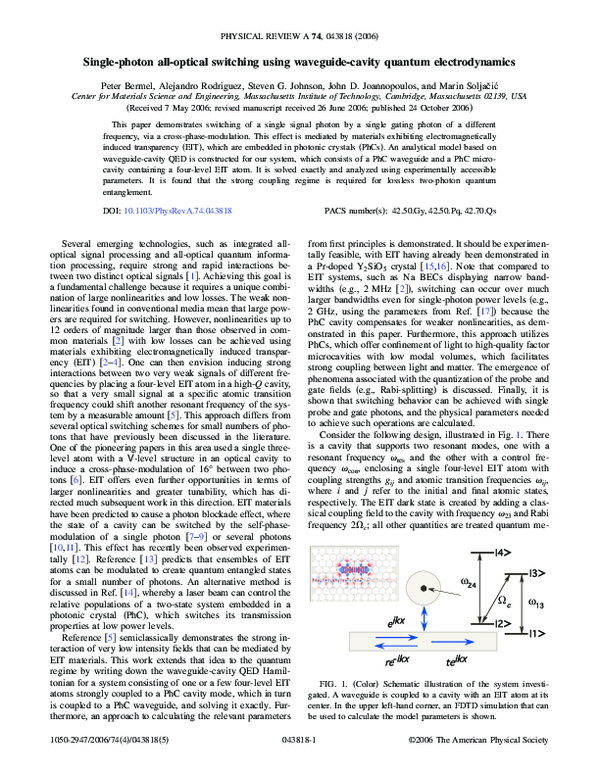 (PDF) Single-photon all-optical switching using waveguide-cavity quantum electrodynamics