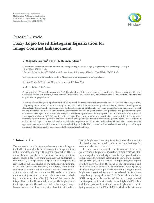 Pdf Fuzzy Logic Based Histogram Equalization For Image Contrast Enhancement