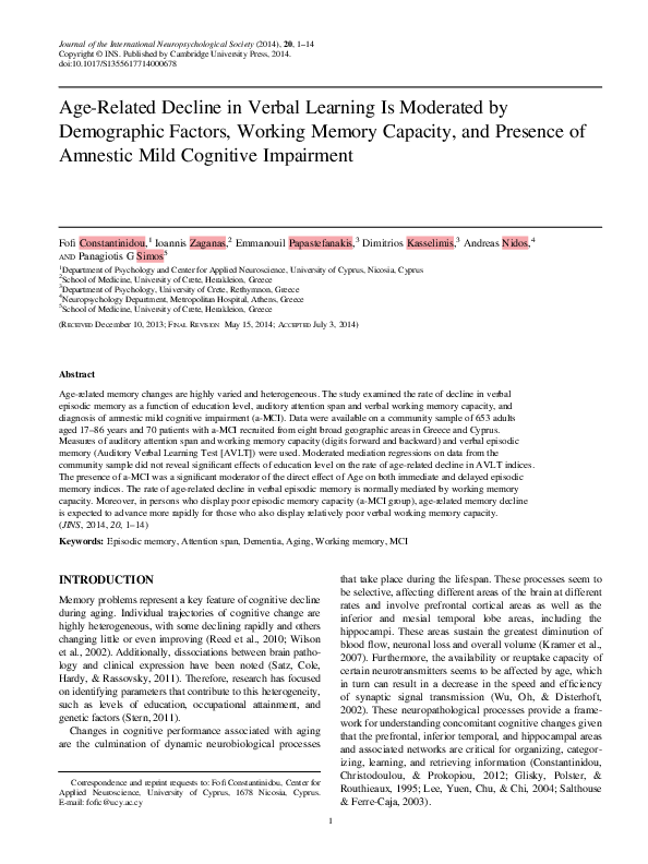 (PDF) Age-related decline in verbal learning is moderated by demographic factors, working memory ...