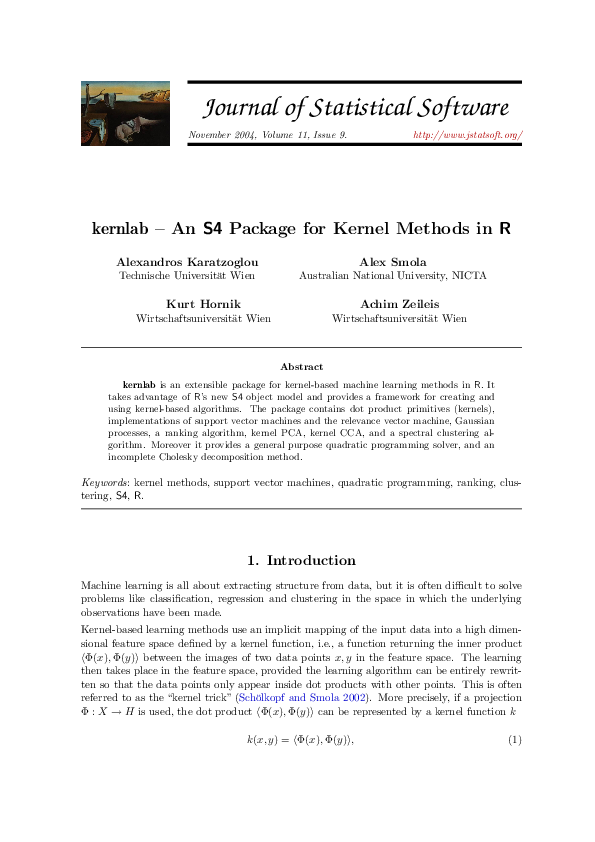 (PDF) kernlab - An S4 Package for Kernel Methods in R