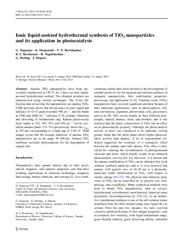 (PDF) Ionic liquid-assisted hydrothermal synthesis of TiO 2 ...