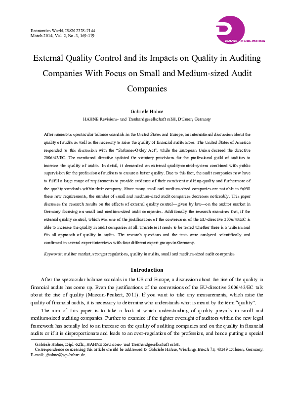 (PDF) External Quality Control and its Impacts on Quality in Auditing ...