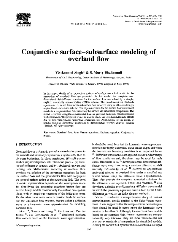 (PDF) Conjunctive surface-subsurface modeling of overland flow | Vivekanand Singh - Academia.edu