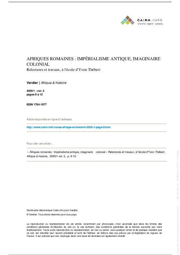 (PDF) Afriques romaines: impérialisme antique, imaginaire colonial ...