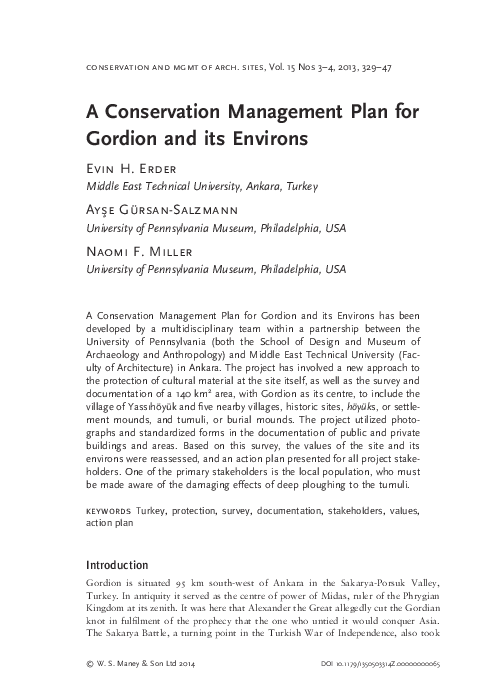 (PDF) A Conservation Management Plan for Gordion and its Environs