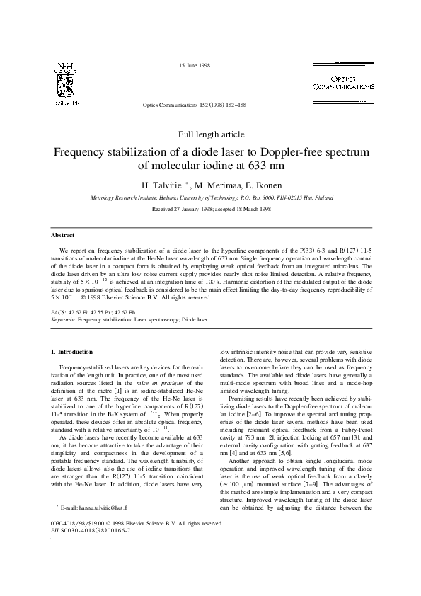 (PDF) Frequency stabilization of a diode laser to Doppler-free spectrum ...