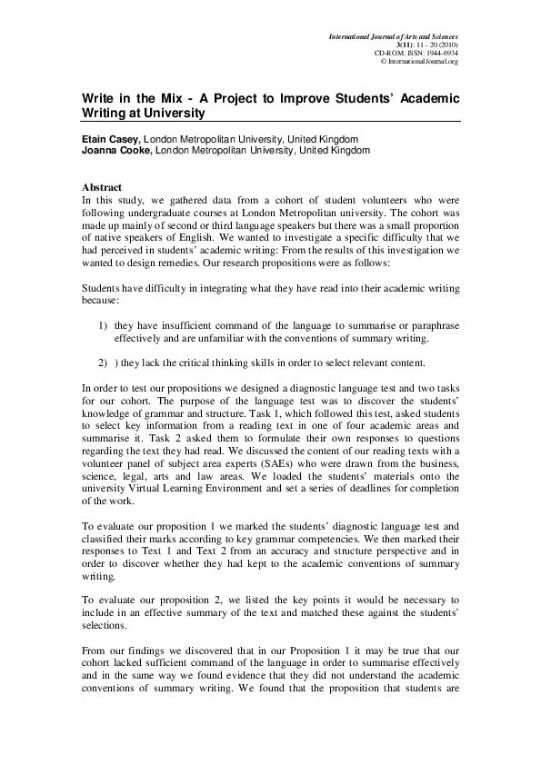 (PDF) Write in the Mix -A Project to Improve Students' Academic Writing ...