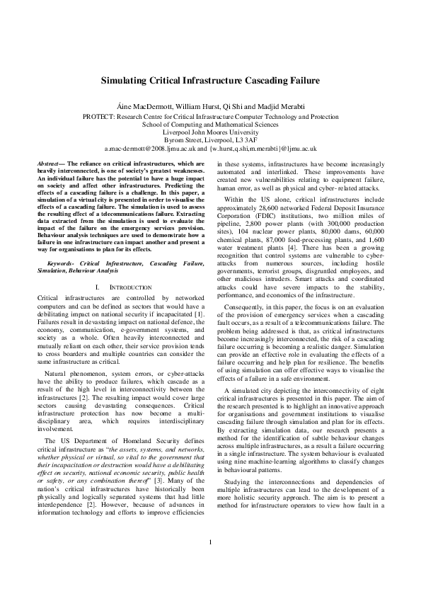 (PDF) Simulating Critical Infrastructure Cascading Failure