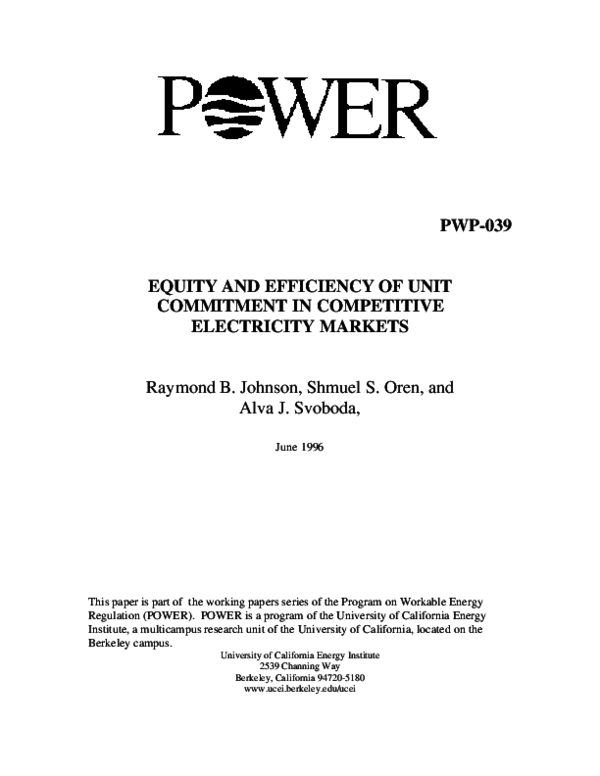 (PDF) EQUITY AND EFFICIENCY OF UNIT COMMITMENT IN COMPETITIVE ...