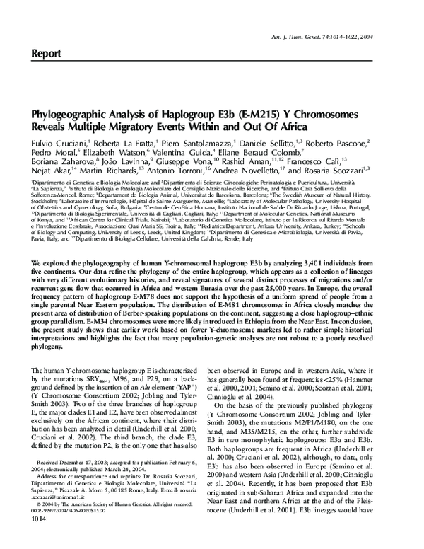 (PDF) Phylogeographic Analysis of Haplogroup E3b (EM215) Y Chromosomes ...