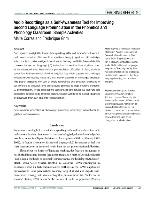 (PDF) Audio Recordings as a Self-Awareness Tool for Improving Second ...