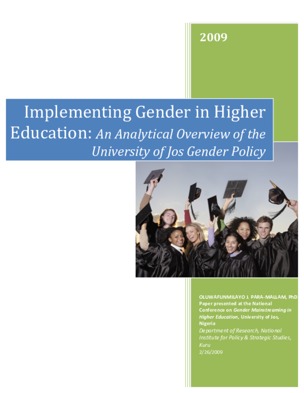 Pdf Implementing Gender Equality In Higher Education The Case Of Unijos 5538