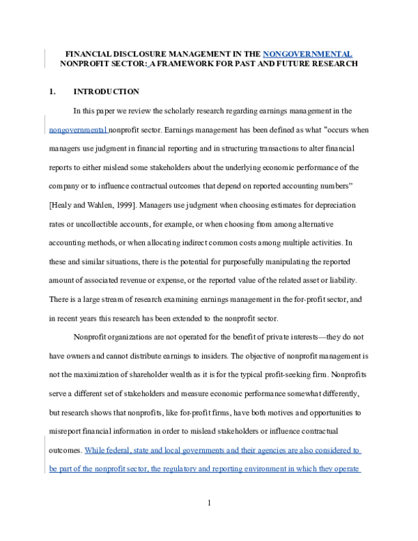 (DOC) FINANCIAL DISCLOSURE MANAGEMENT IN THE NONPROFIT SECTOR: A ...