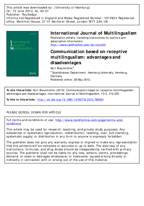 (PDF) Receptive Multilingualism 2013