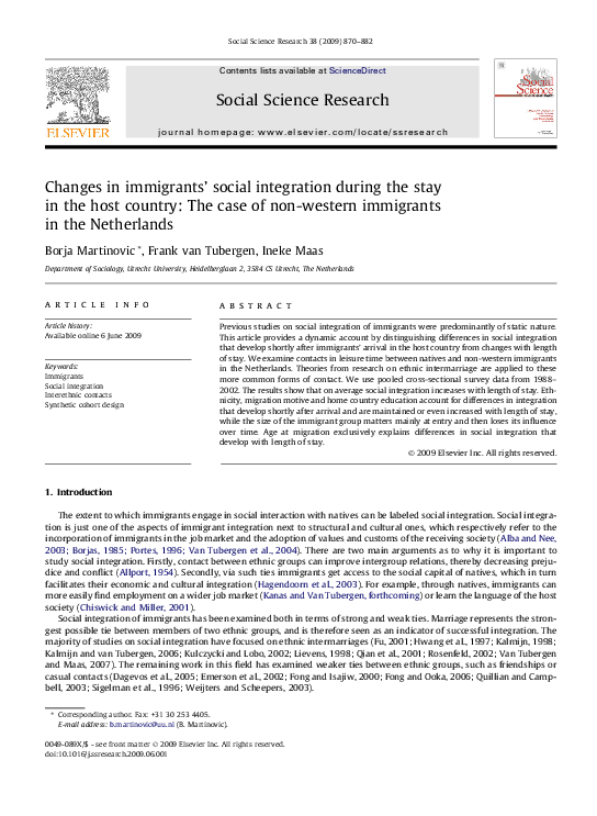 (PDF) Changes in immigrants' social integration during the stay in the ...