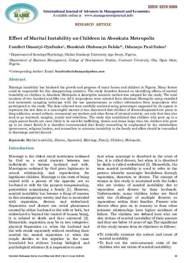 (PDF) Effect of Marital Instability on Children in Abeokuta Metropolis ...