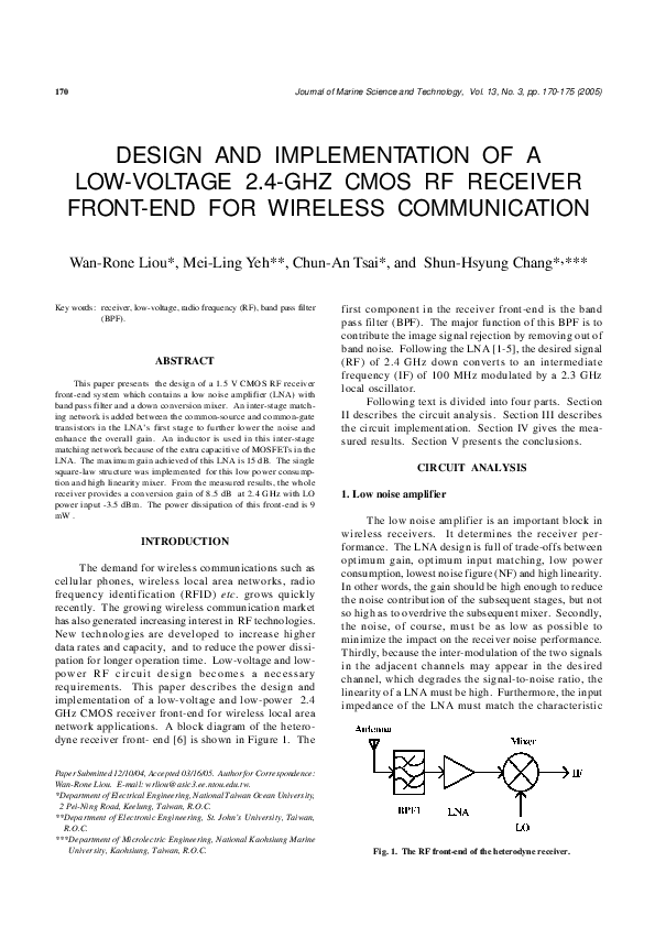 (PDF) DESIGN AND IMPLEMENTATION OF A LOW-VOLTAGE 2.4-GHZ CMOS RF RECEIVER FRONT-END FOR WIRELESS ...