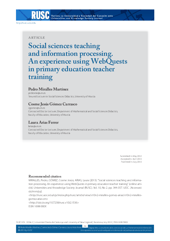 (PDF) Social sciences teaching and information processing. An ...