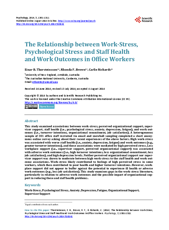 (PDF) The relationship between work stress, psychological stress and ...
