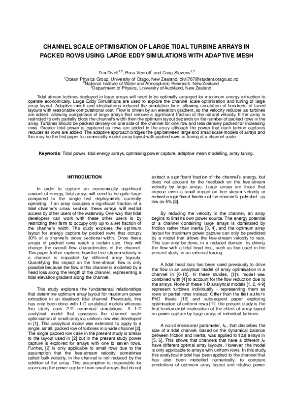 (PDF) CHANNEL SCALE OPTIMISATION OF LARGE TIDAL TURBINE ARRAYS IN PACKED ROWS USING LARGE EDDY ...